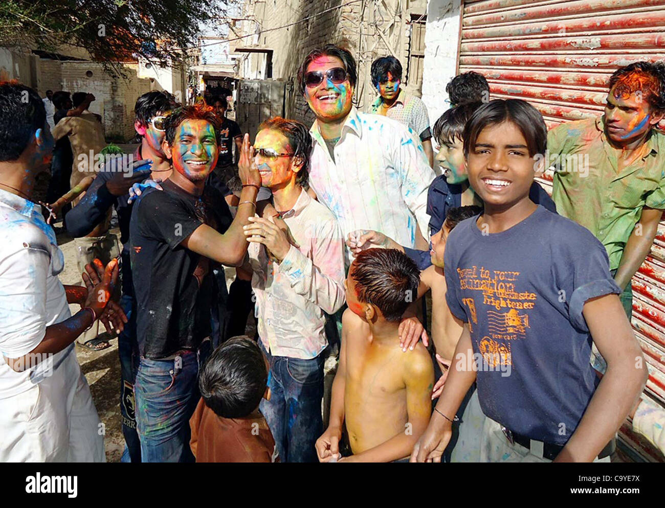Hindu community members are celebrating Holy festival in Larkana on ...