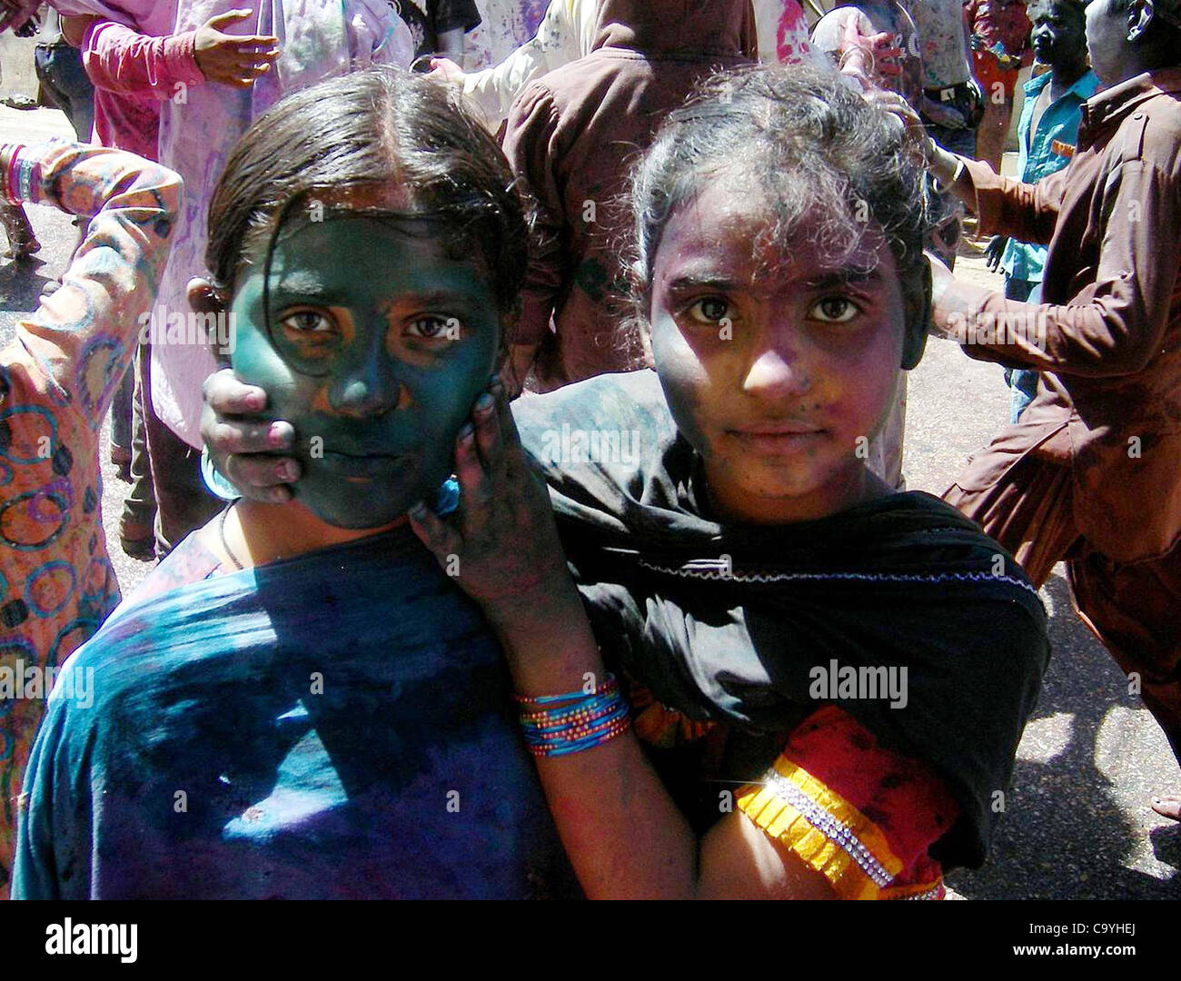 Hindu community people are celebrating the Holi festival in Hyderabad ...