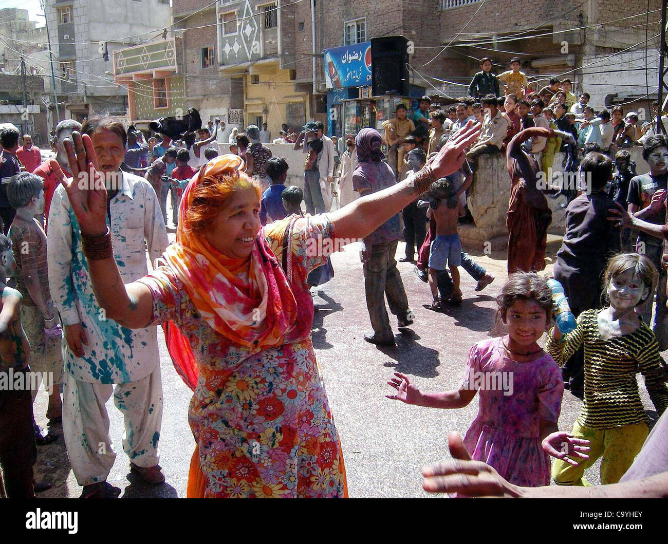 Hindu community people are celebrating the Holi festival in Hyderabad ...