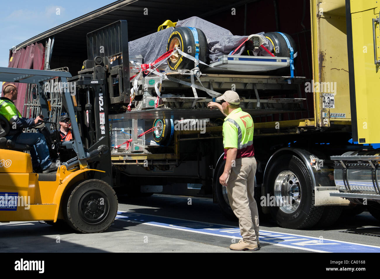 F1 car transporter hi-res stock photography and images - Alamy