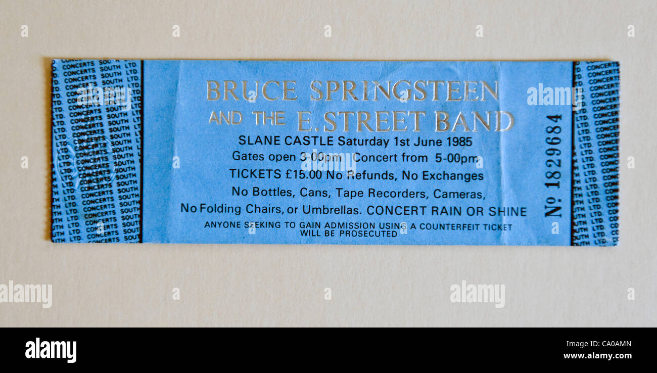 March 12, 2012 - West Long Branch, NJ, USA - Ticket stub from a 1985 ...