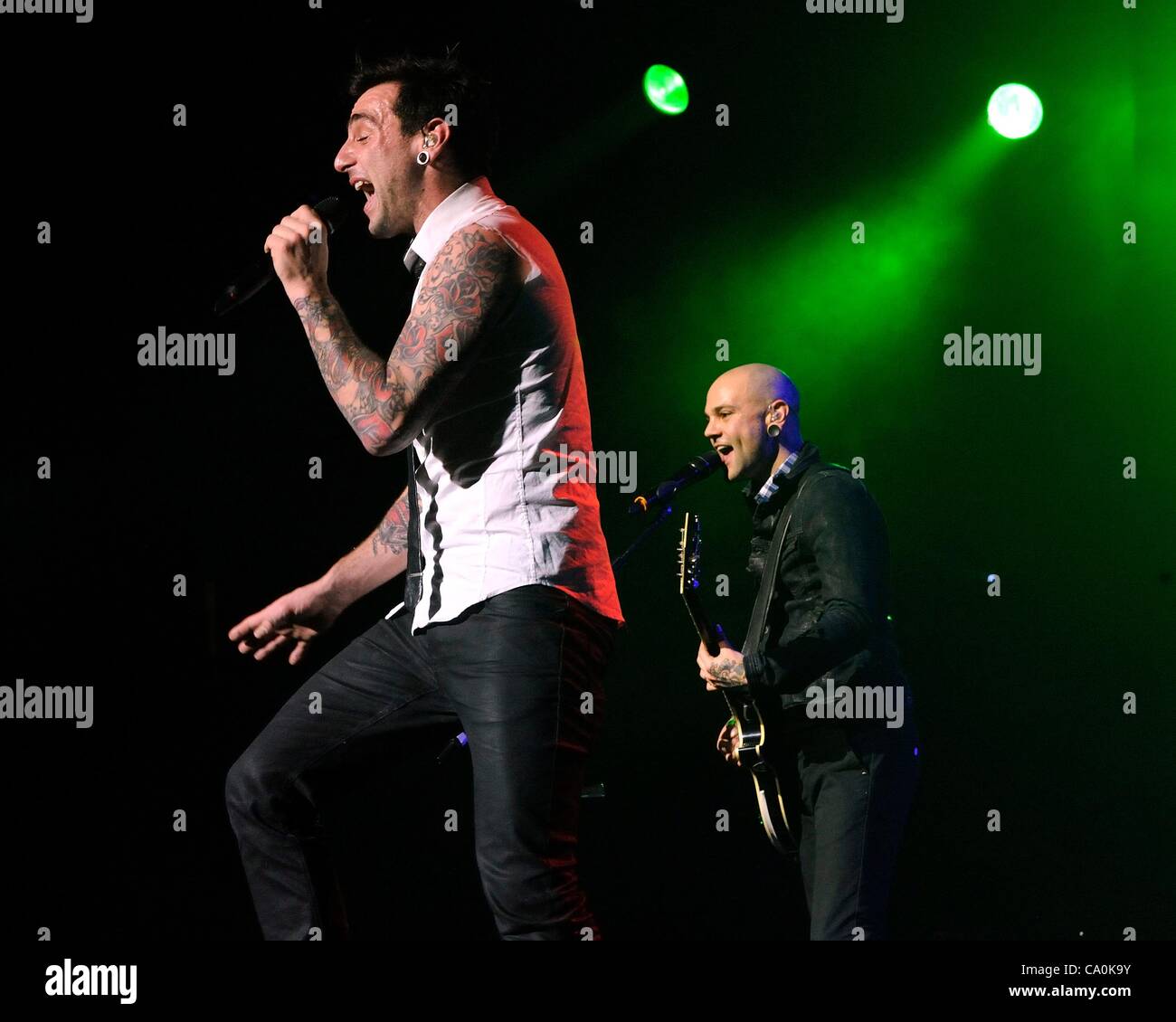 Jacob Hoggard, Dave Rosin on stage for Canadian band HEDLEY 2012 Storms ...