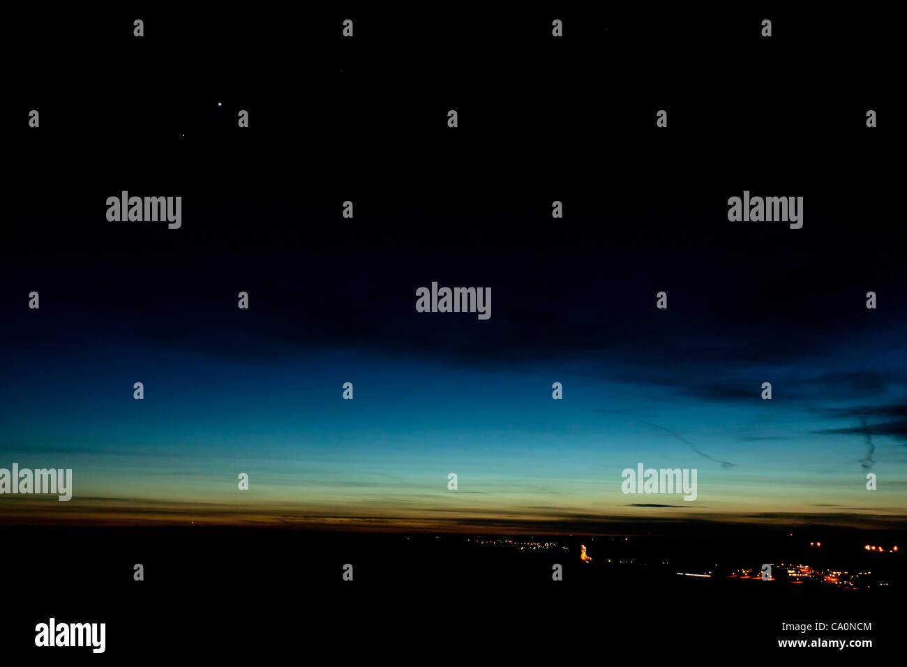 Conjunction between Jupiter and Venus (brightest, top right). Planets ...