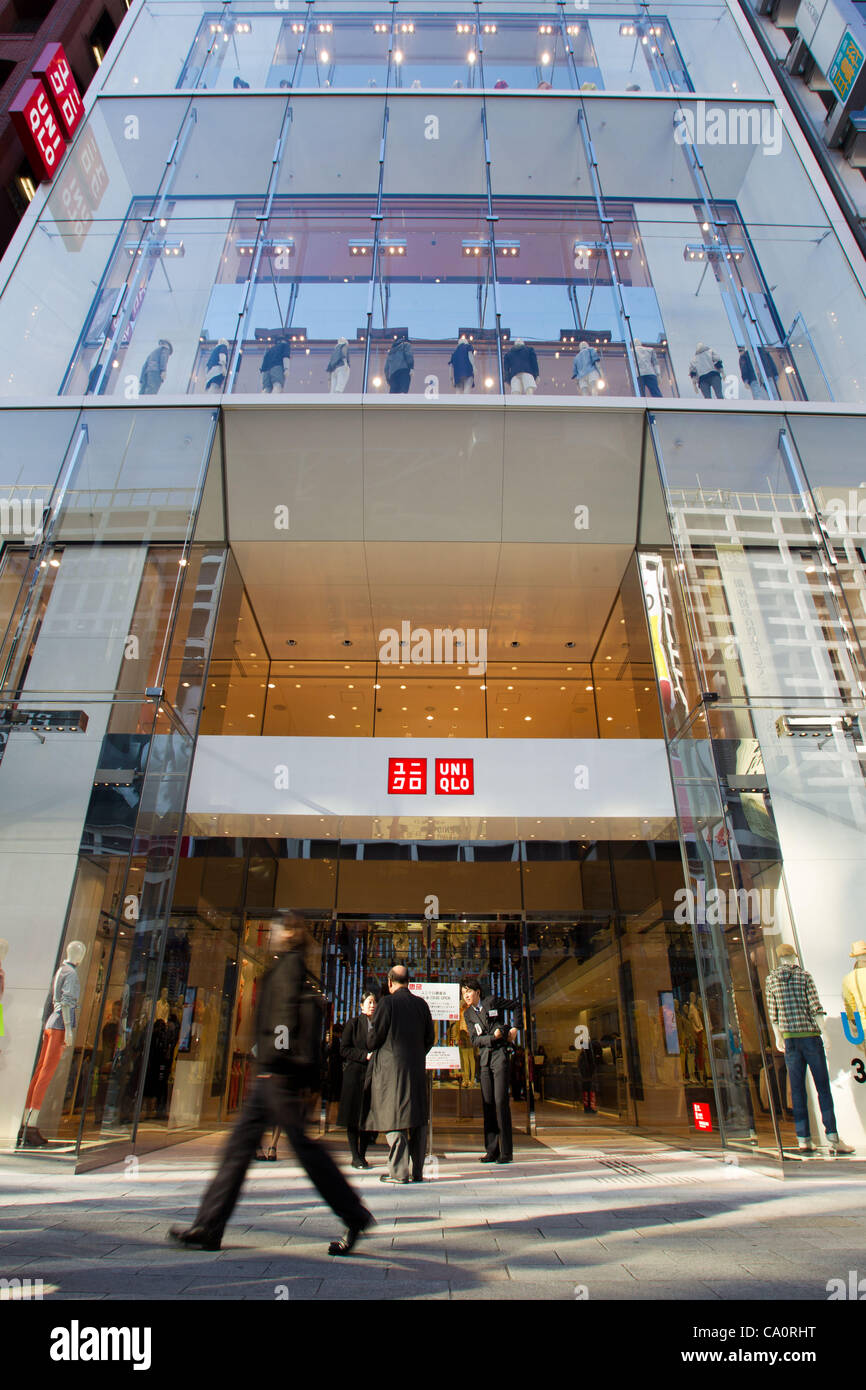 March 15, 2012, Tokyo, Japan - Pedestrians walk past the new Uniqlo ...