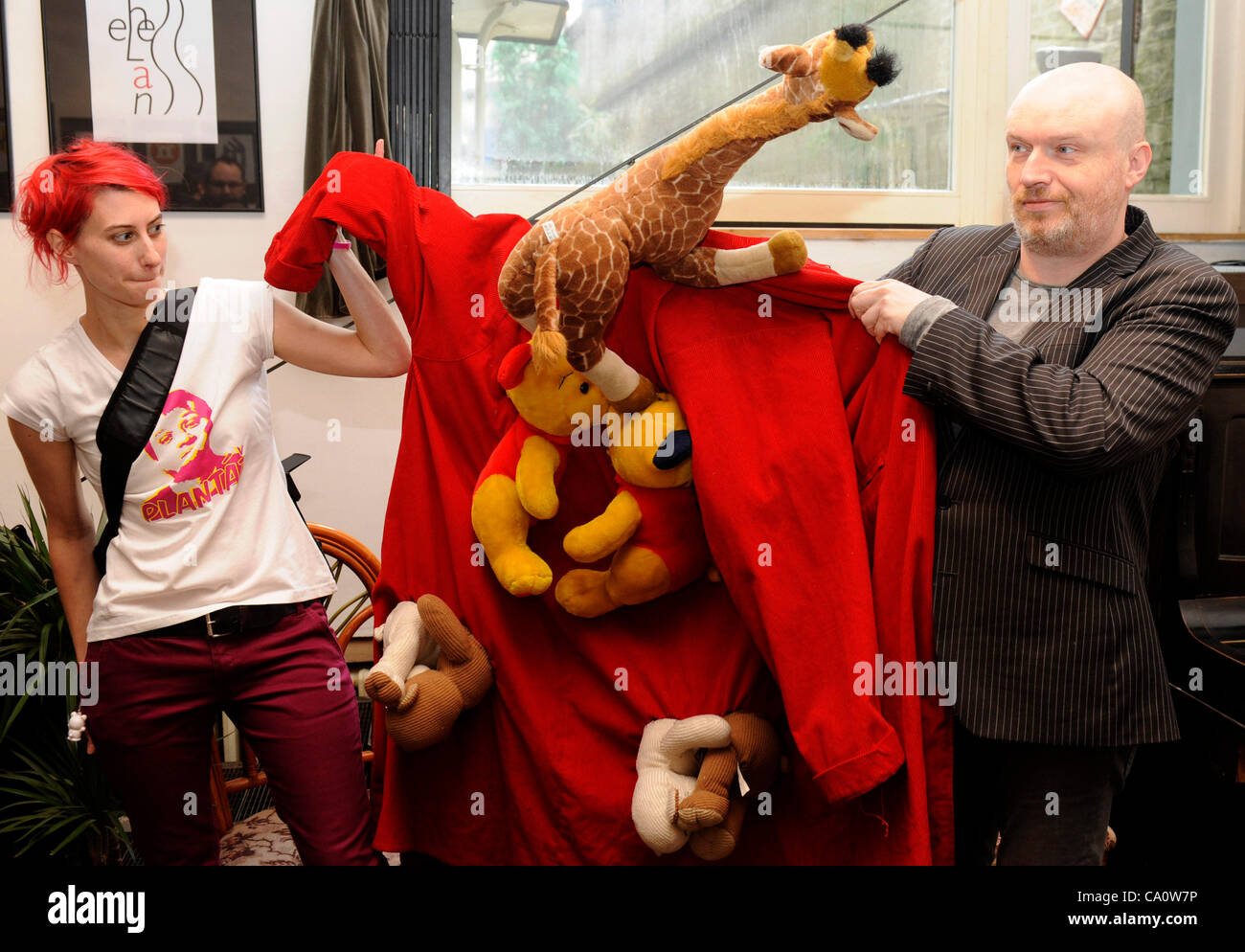 British actor and dramatist Mark Ravenhill (right) speaks during press ...