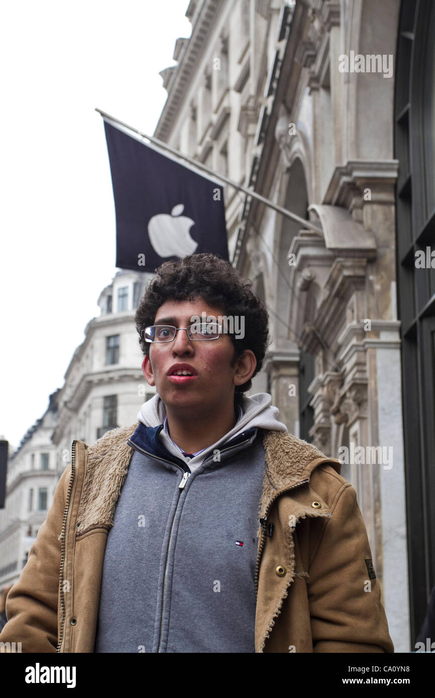 London, UK, 16/03/12.ZOHAIB ALI (pictured) outside the Apple Store ...
