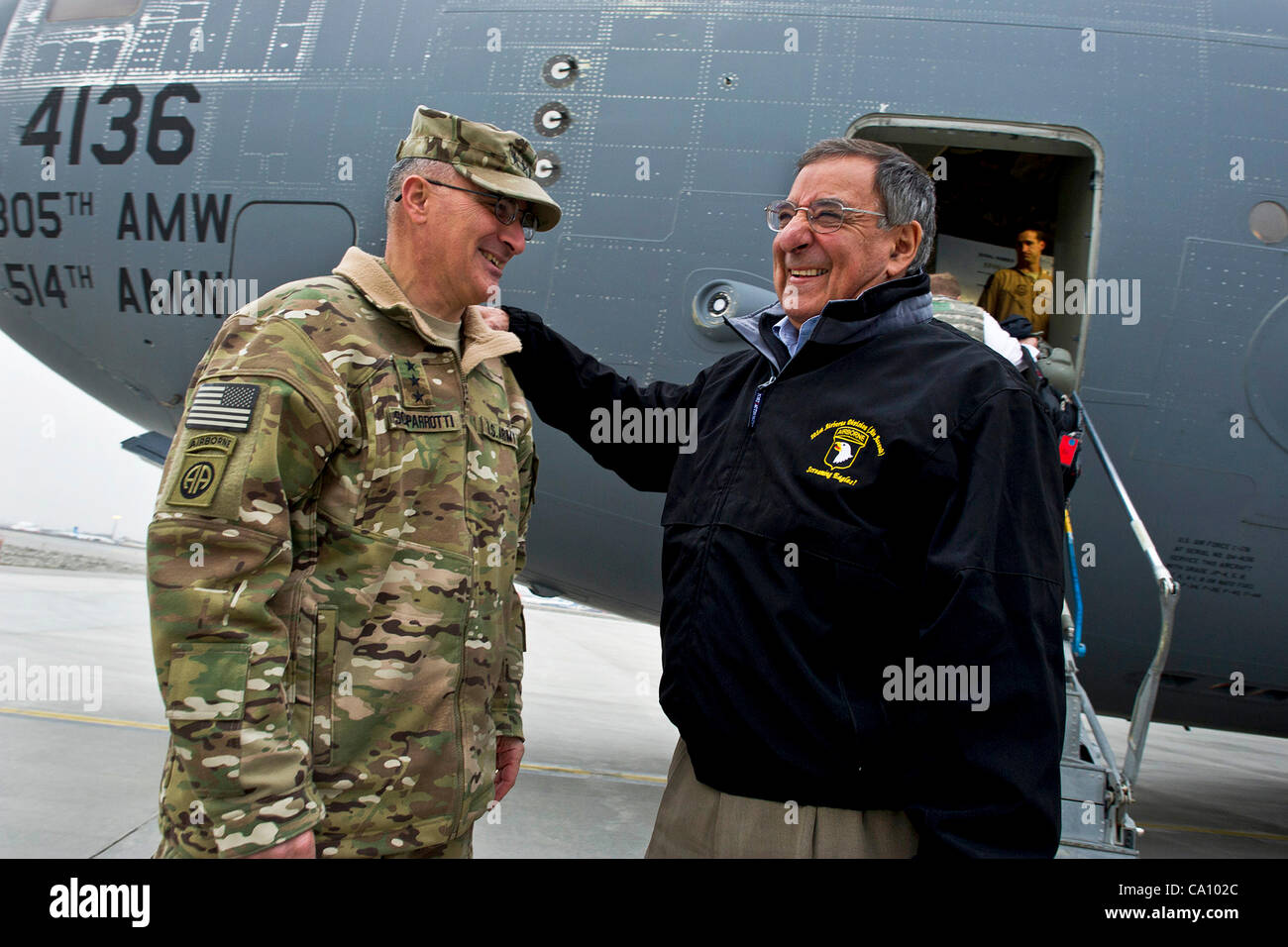 US Defense Secretary Leon Panetta greets Army Lt. General Commander ...