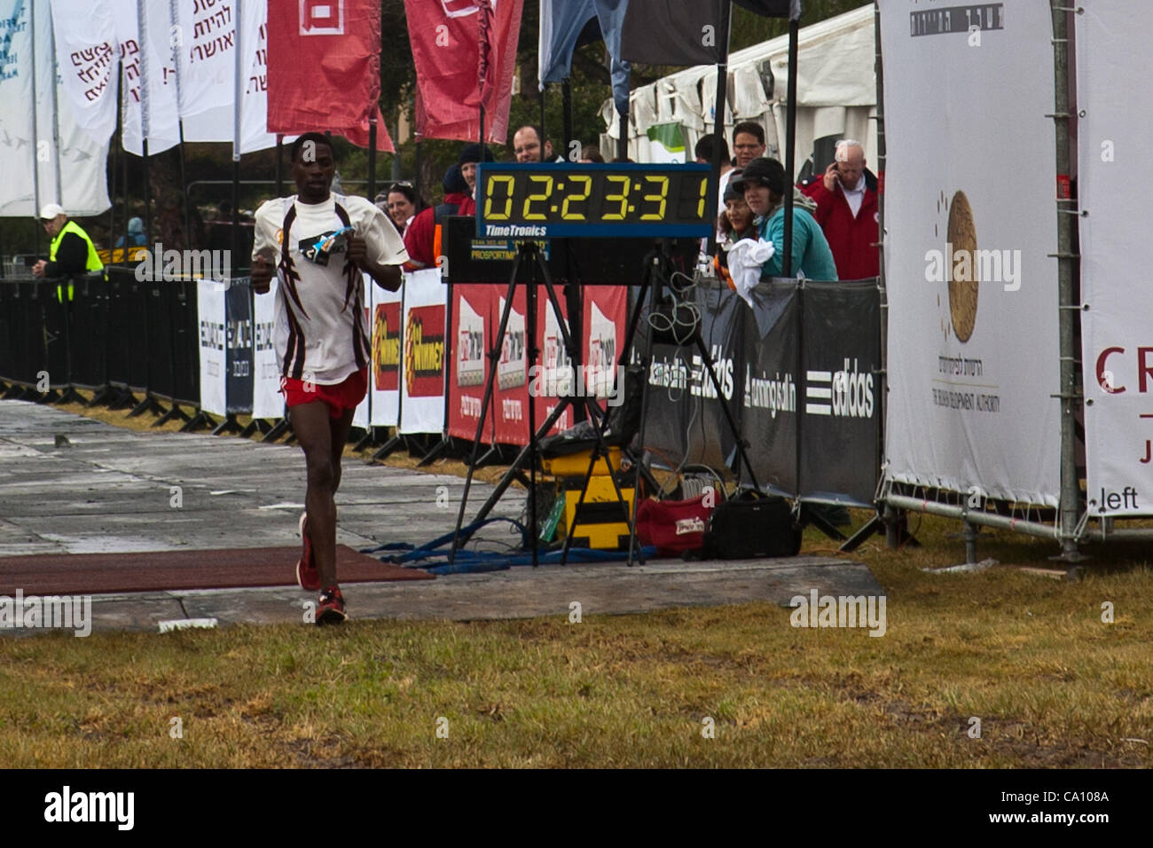 John Kipkorir Mutai, of Kenya finishes in third place in Jerusalem’s second International 42Km ...