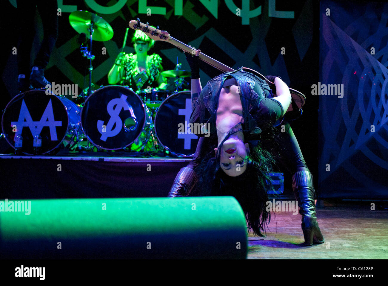 March 15 2012 Chicago Il Usa Lynz Bass Guitar Showing Off Her Signature Backbend And