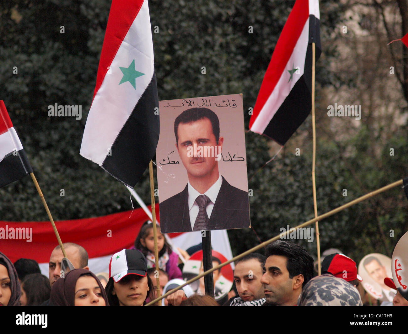 London, UK. 17/03/12. Assad supporters holding a counter protest ...