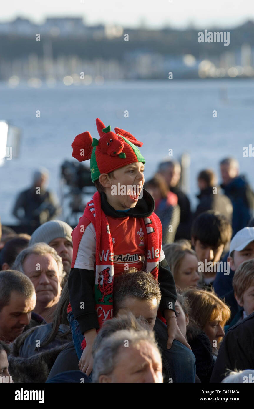 Welsh rugby fan watching the Welsh rugby team celebrate winning the ...