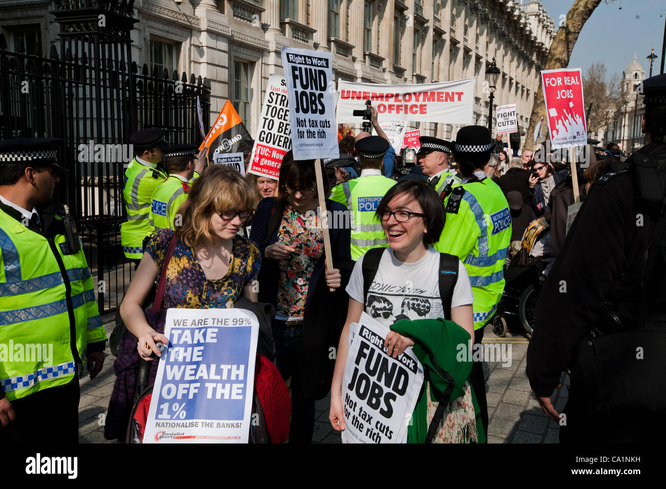London, UK, 21/03/2012, Protesters attempting to recreate the 1980's ...
