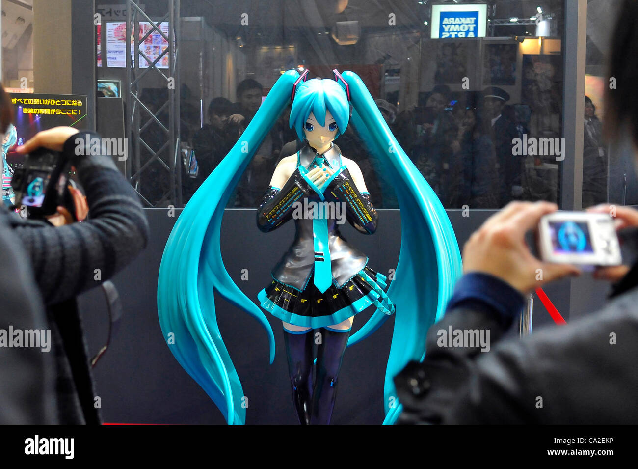 Tokyo, Japan - March 24: Visitors took pictures of a figure of Miku ...