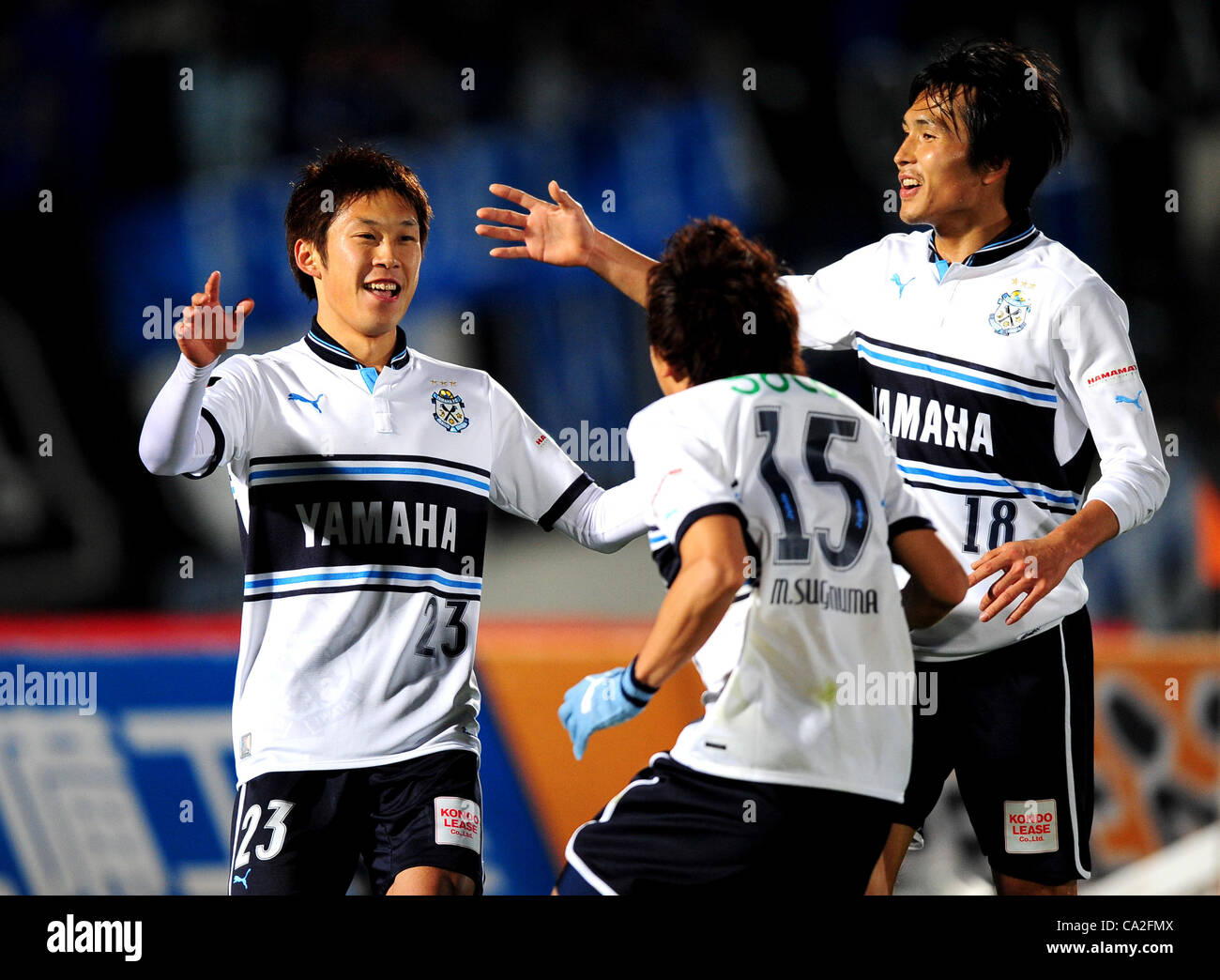 (L-R) Kosuke Yamamoto, Minoru Suganuma, Ryoichi Maeda (Jubilo), MARCH 25, 2011 - Football ...
