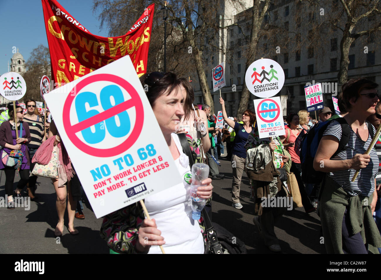 LONDON, UK, 28th Mar, 2012. One of the protesters in the march with a ...