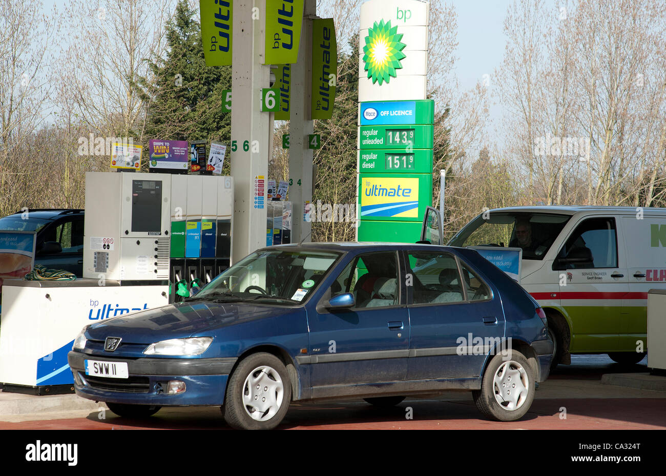 Regular diesel fuel selling at 151.9p per litre on a BP forecourt on London Road Northampton UK ...