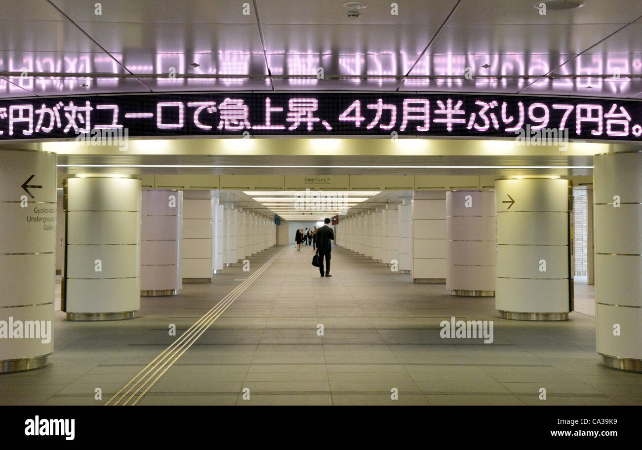 May 31, 2012, Tokyo, Japan - An electric bulletin board flashes the ...