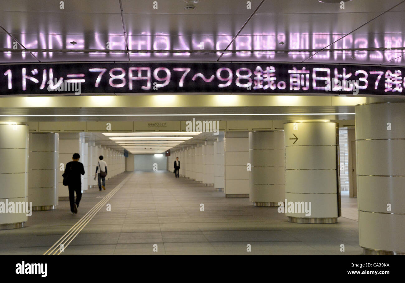 May 31, 2012, Tokyo, Japan - An electric bulletin board flashes the ...