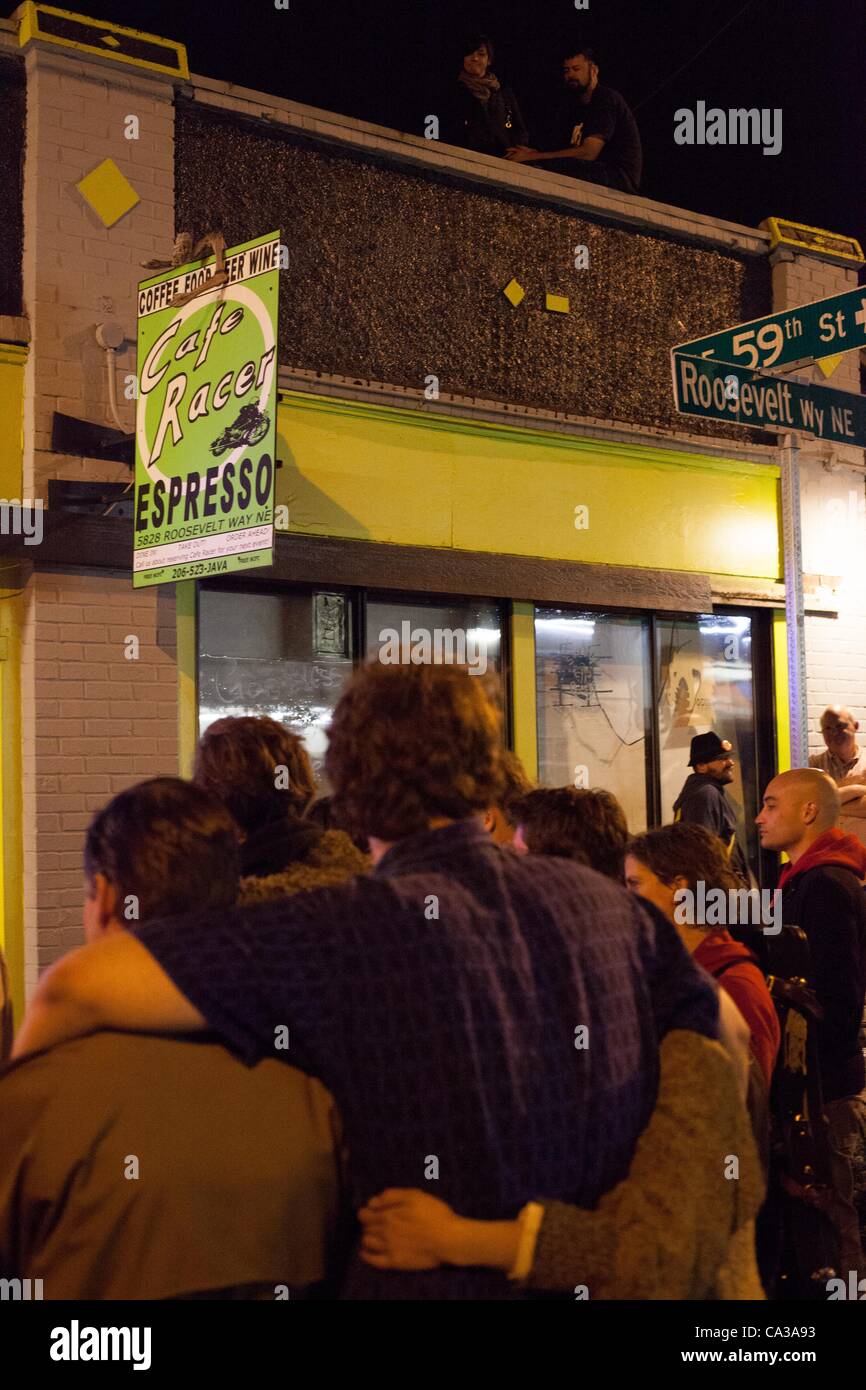 May 30, 2012 - Mourners are pictured at Cafe Racer in Seattle, where a ...