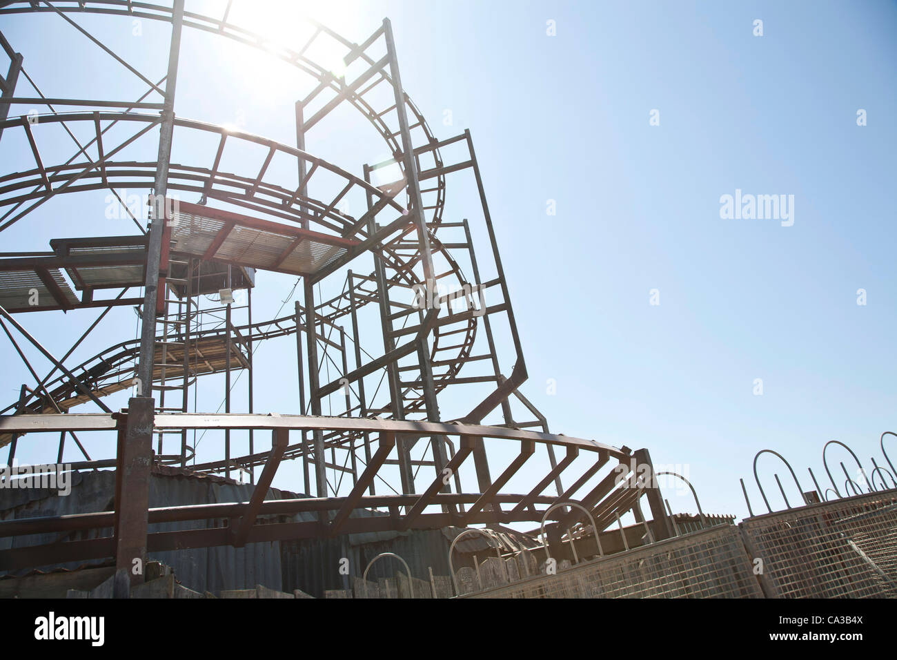 Roller Coaster rails and structure on Hayling Island beach Stock Photo ...