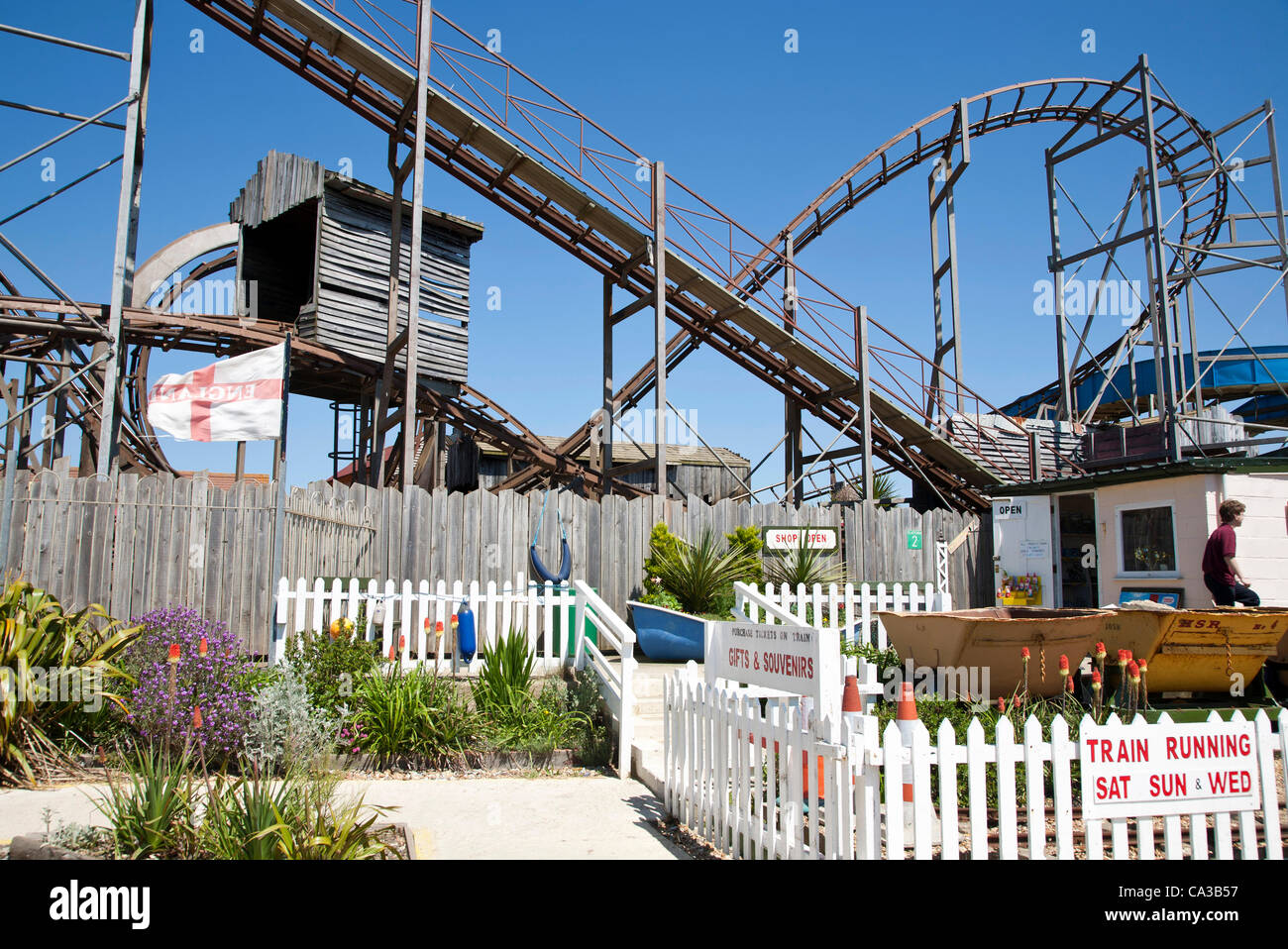 Hayling Island roller coaster and mini railway station Stock Photo - Alamy
