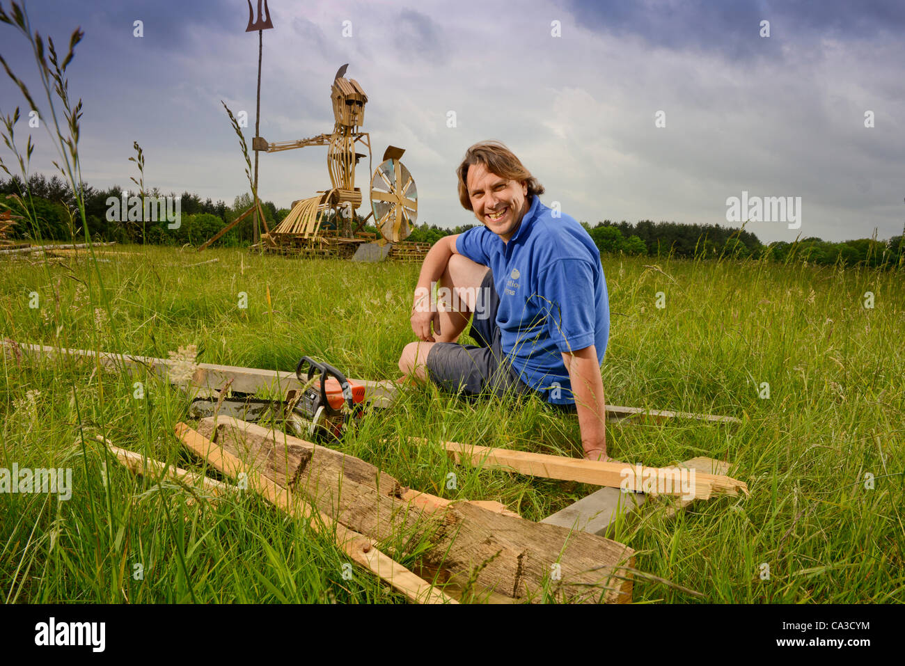 Keith Pettit with his 40 foot bonfire sculpture of Britannia. The ...