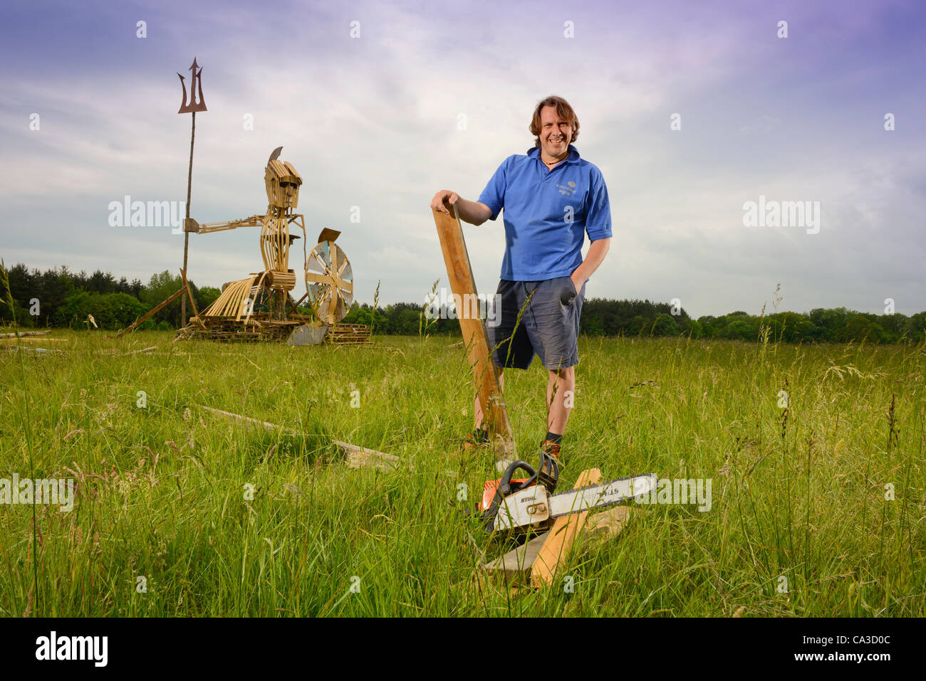 Keith Pettit with his 40 foot bonfire sculpture of Britannia. The ...