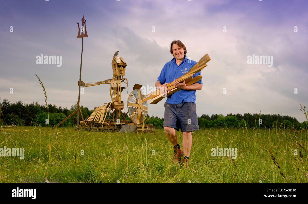 Keith Pettit with his 40 foot bonfire sculpture of Britannia. The ...
