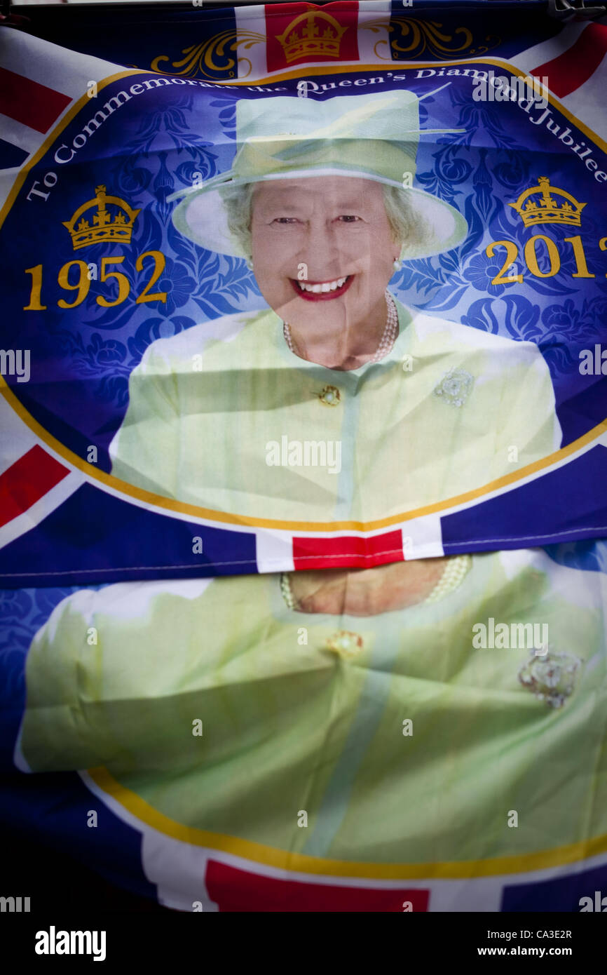 May 31, 2012 - London, UK - The portrait of The Queen and Union Jack ...