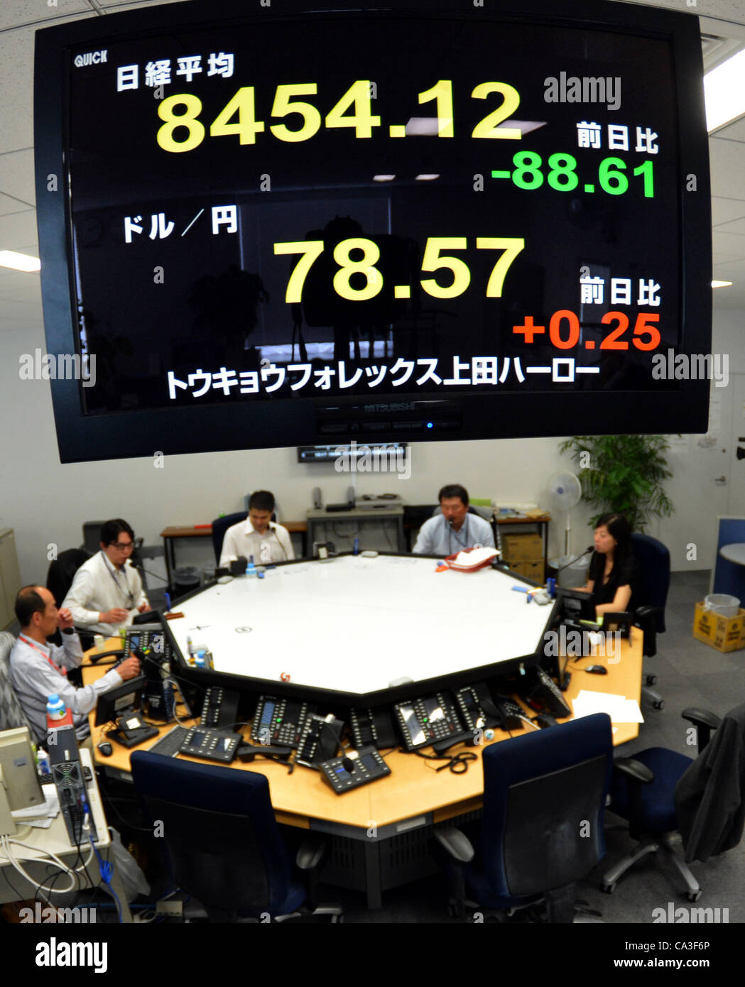 June 1, 2012, Tokyo, Japan - An electric board flashes the current ...