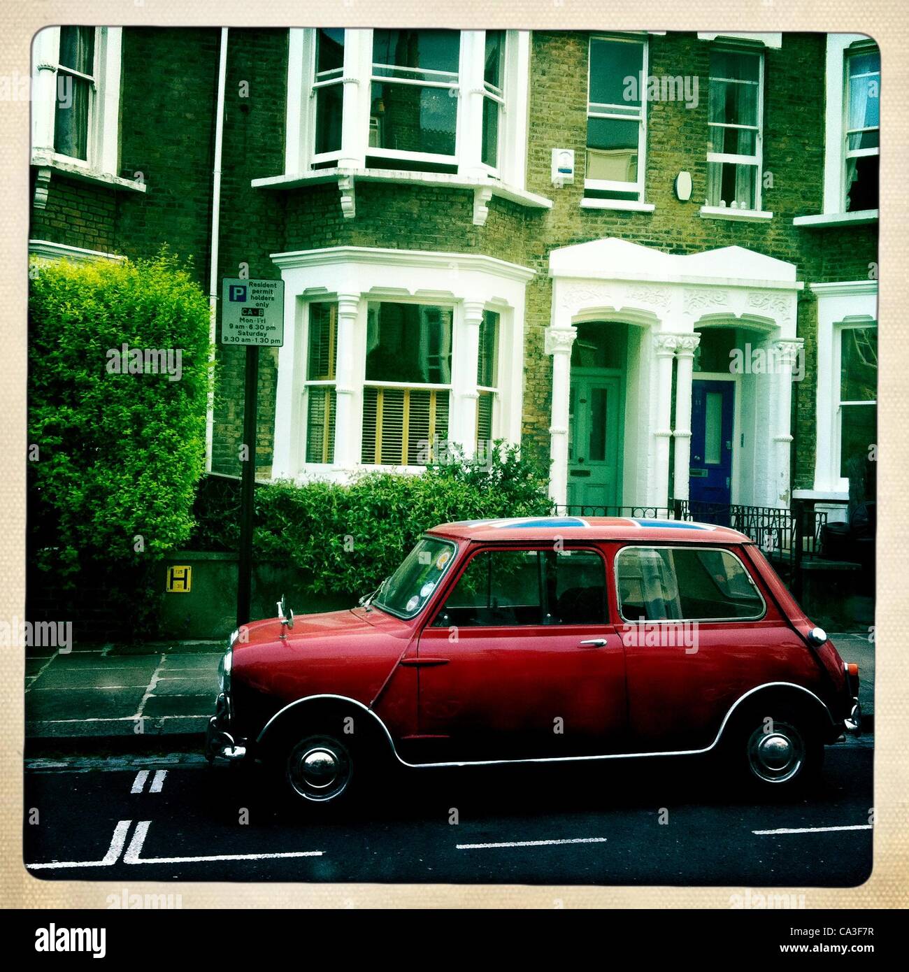 May 29, 2012 - London, UK - Vintage mini cooper with Union jack on it ...