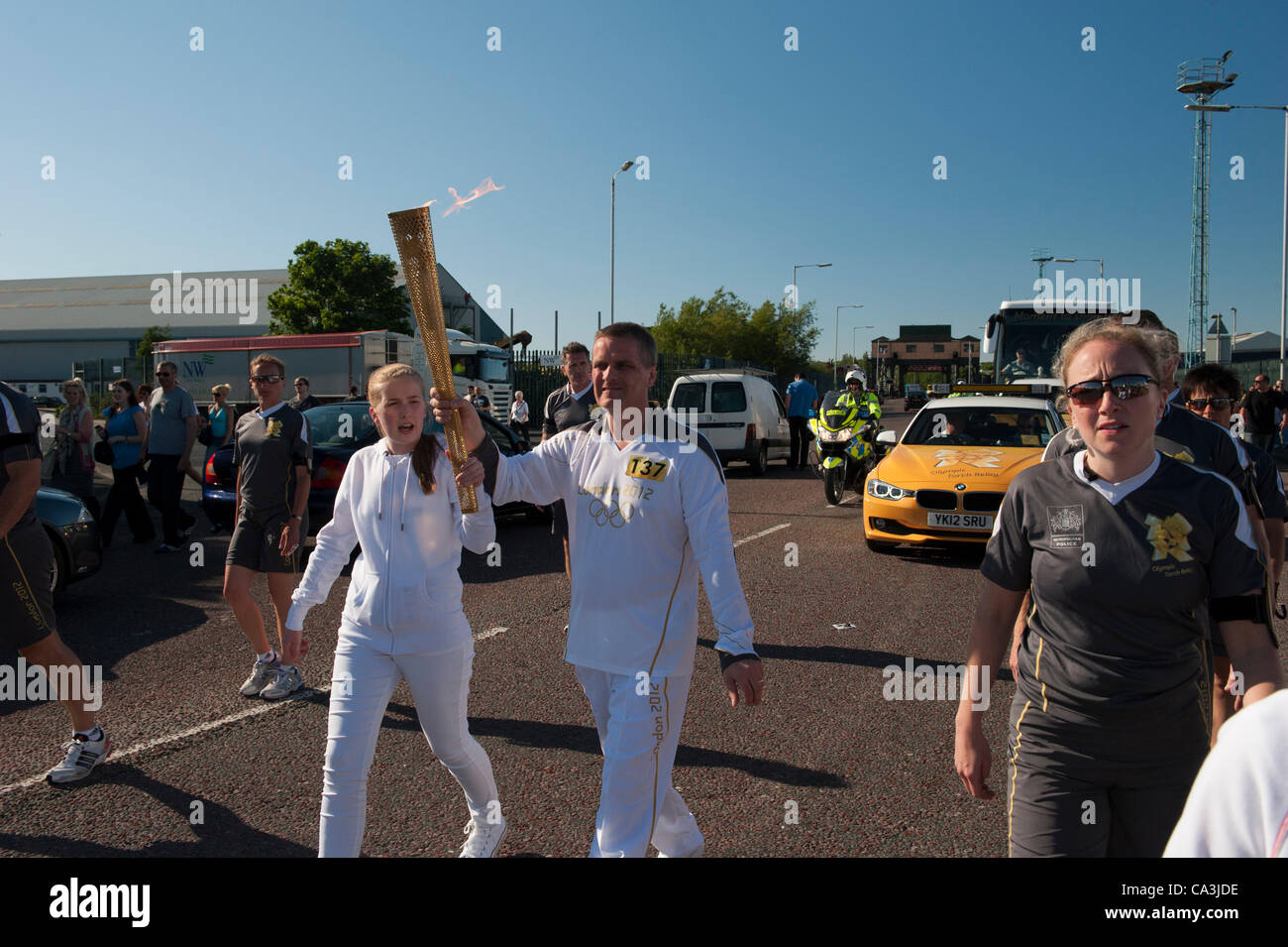 Birkenhead, UK, 1st June, 2012. The Olympic Torch relay arrives in ...