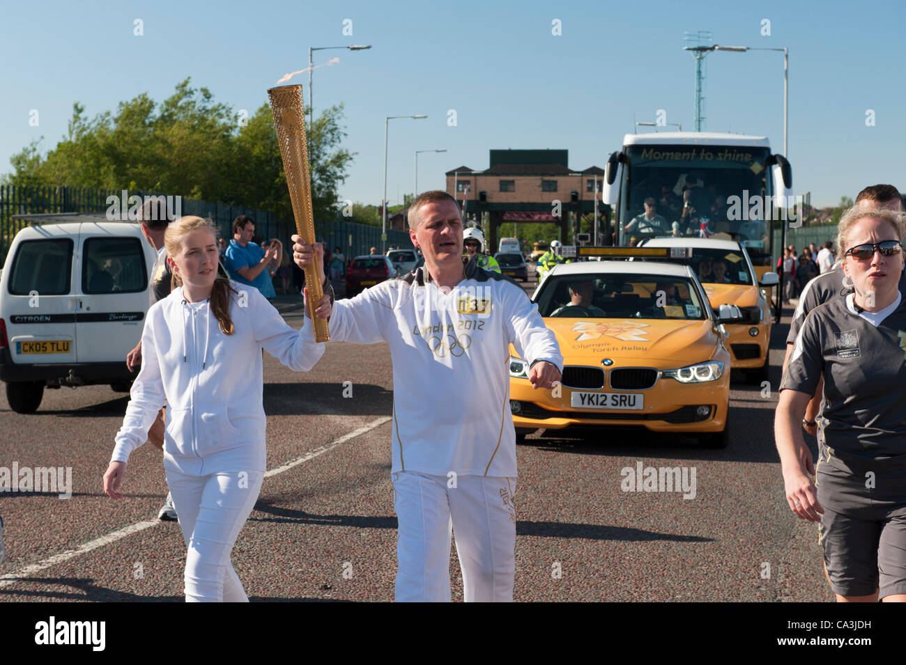 Birkenhead, UK, 1st June, 2012. The Olympic Torch relay arrives in ...