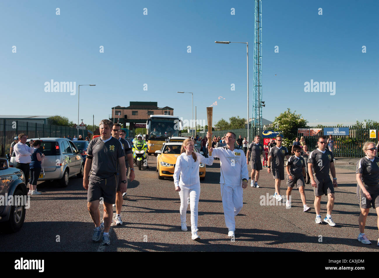 Birkenhead, UK, 1st June, 2012. The Olympic Torch relay arrives in ...