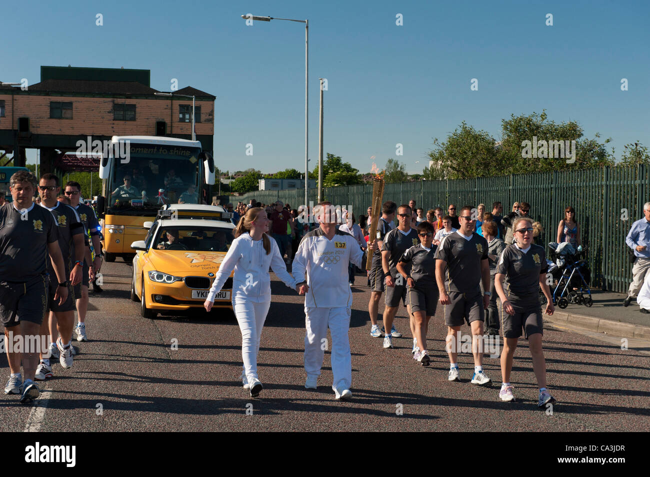Birkenhead, UK, 1st June, 2012. The Olympic Torch relay arrives in ...