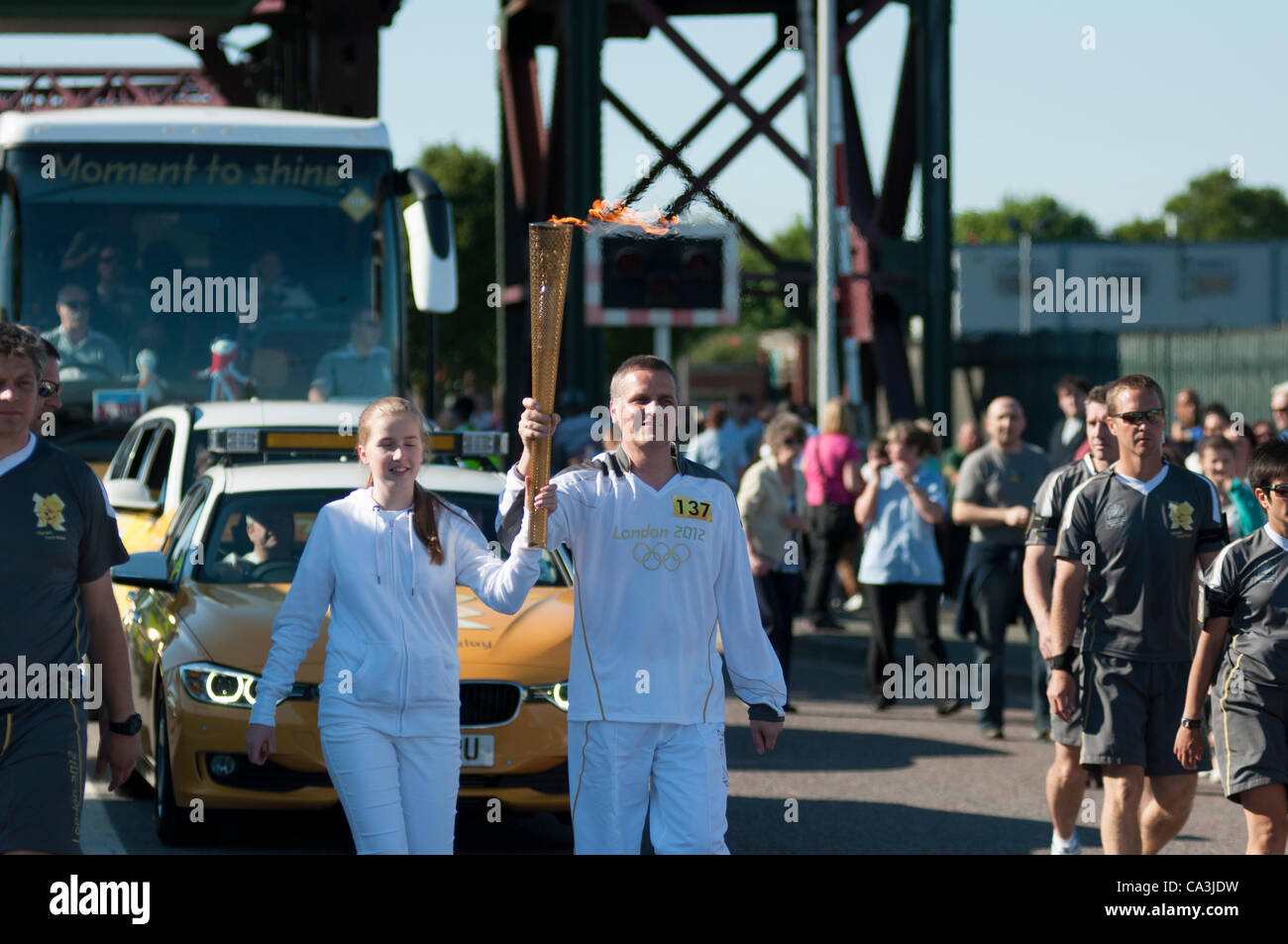 Birkenhead, UK, 1st June, 2012. The Olympic Torch relay arrives in ...