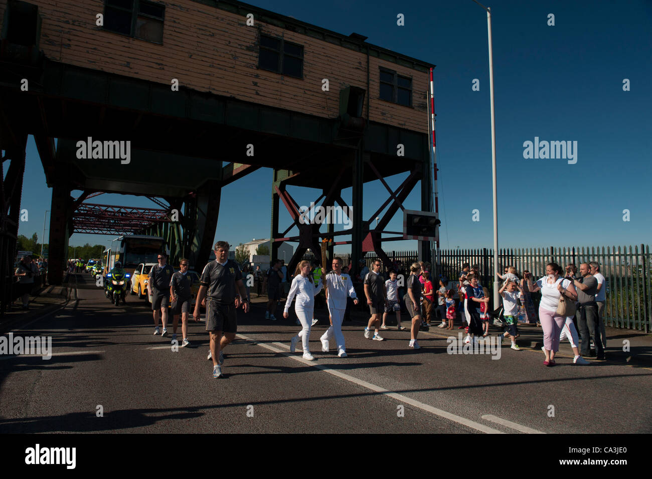 Birkenhead, UK, 1st June, 2012. The Olympic Torch relay arrives in ...