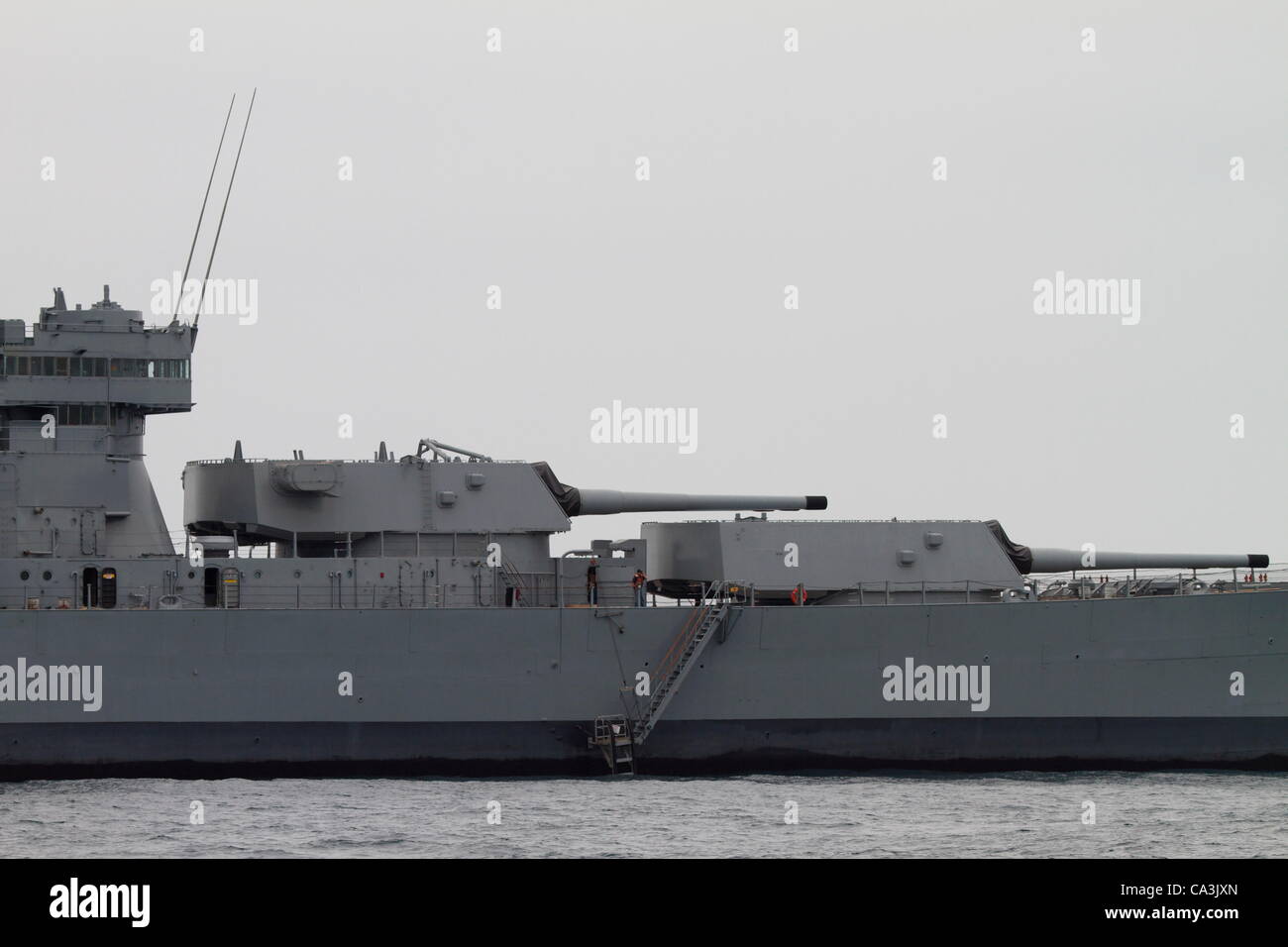 The American World War II battleship USS Iowa at anchor off the coast ...