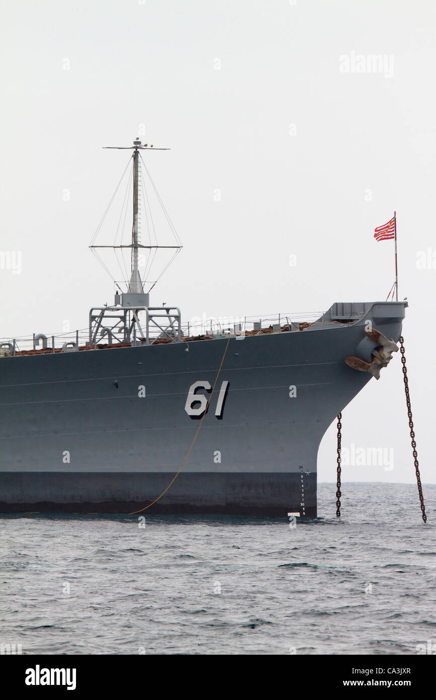 The American World War II battleship USS Iowa at anchor off the coast ...