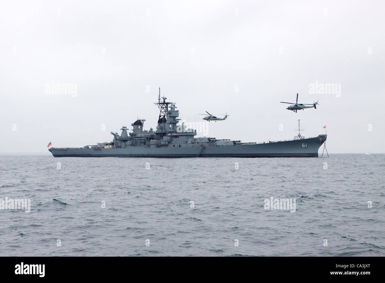 The American World War II battleship USS Iowa at anchor off the coast ...