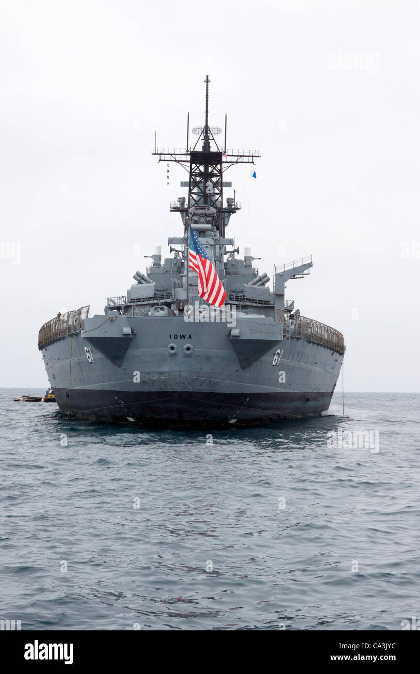 The American World War II battleship USS Iowa at anchor off the coast ...