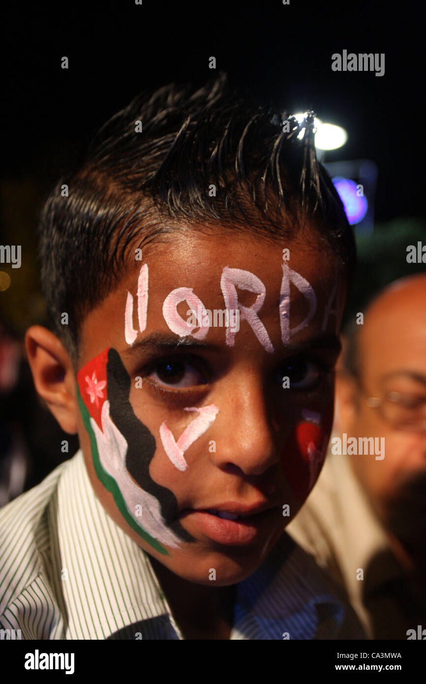June 1, 2012 - Amman, Jordan - A boy wearing face paint as Jordanians ...