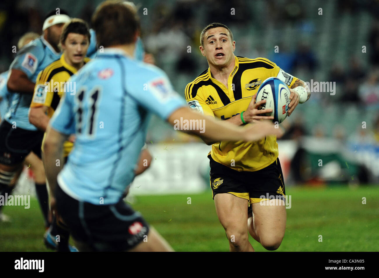 02.06.2012 Sydney, Australia. Hurricanes halfback TJ Perenara in action ...