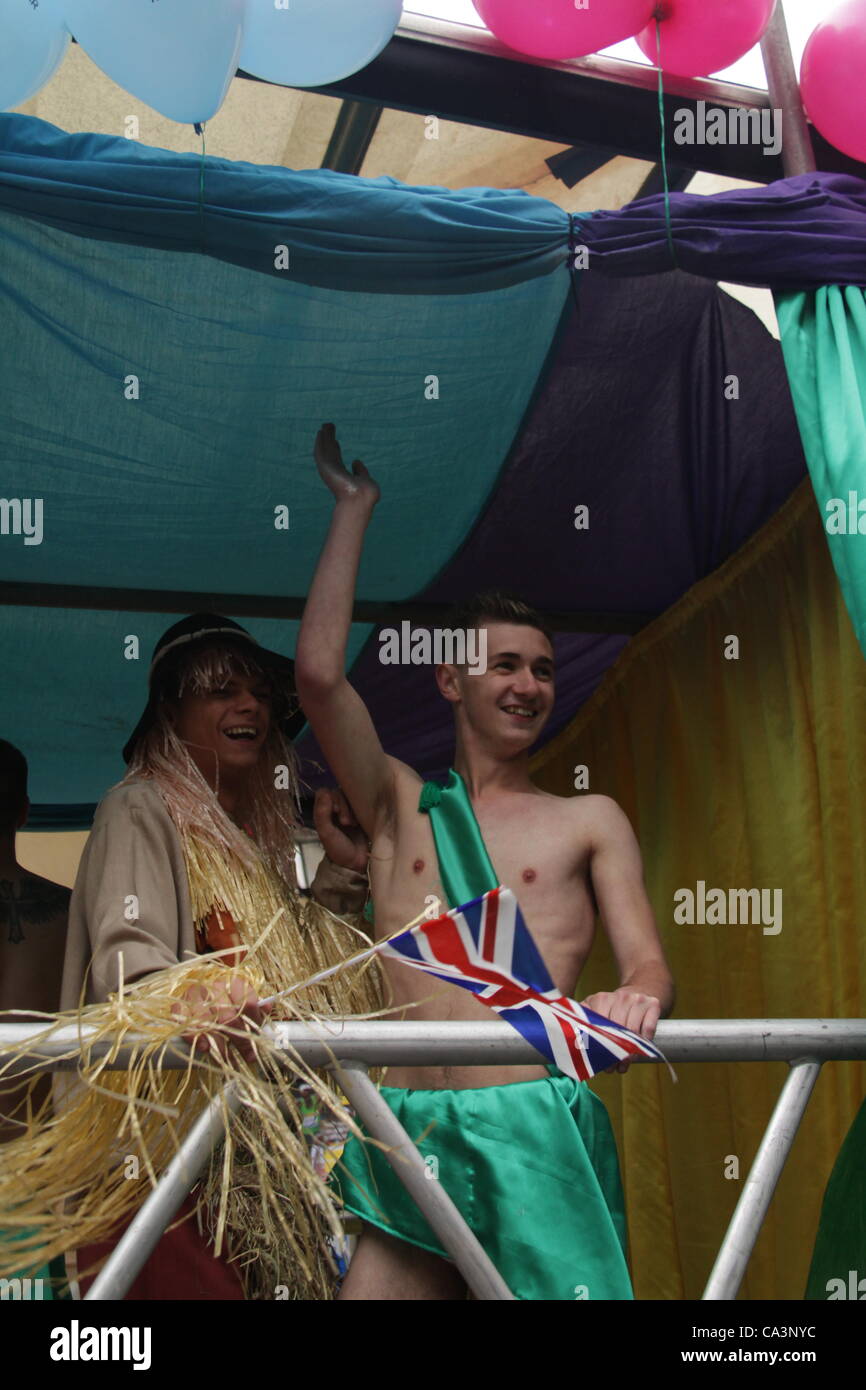 Two men waving at a crowd at Birmingham Pride in Birmingham, UK, 2 June ...
