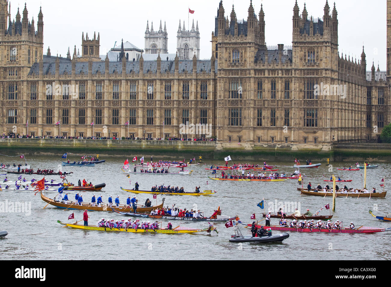 Diamond Jubilee Pageant, River Thames, Central London, UK. 03.06.2012 ...