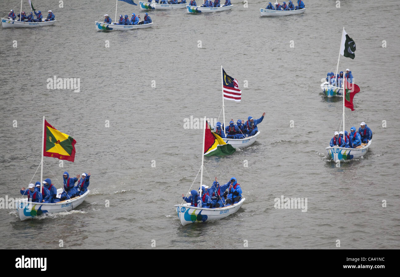 June 3, 2012 - London, UK - Boats with commonwealth flags.View of over ...