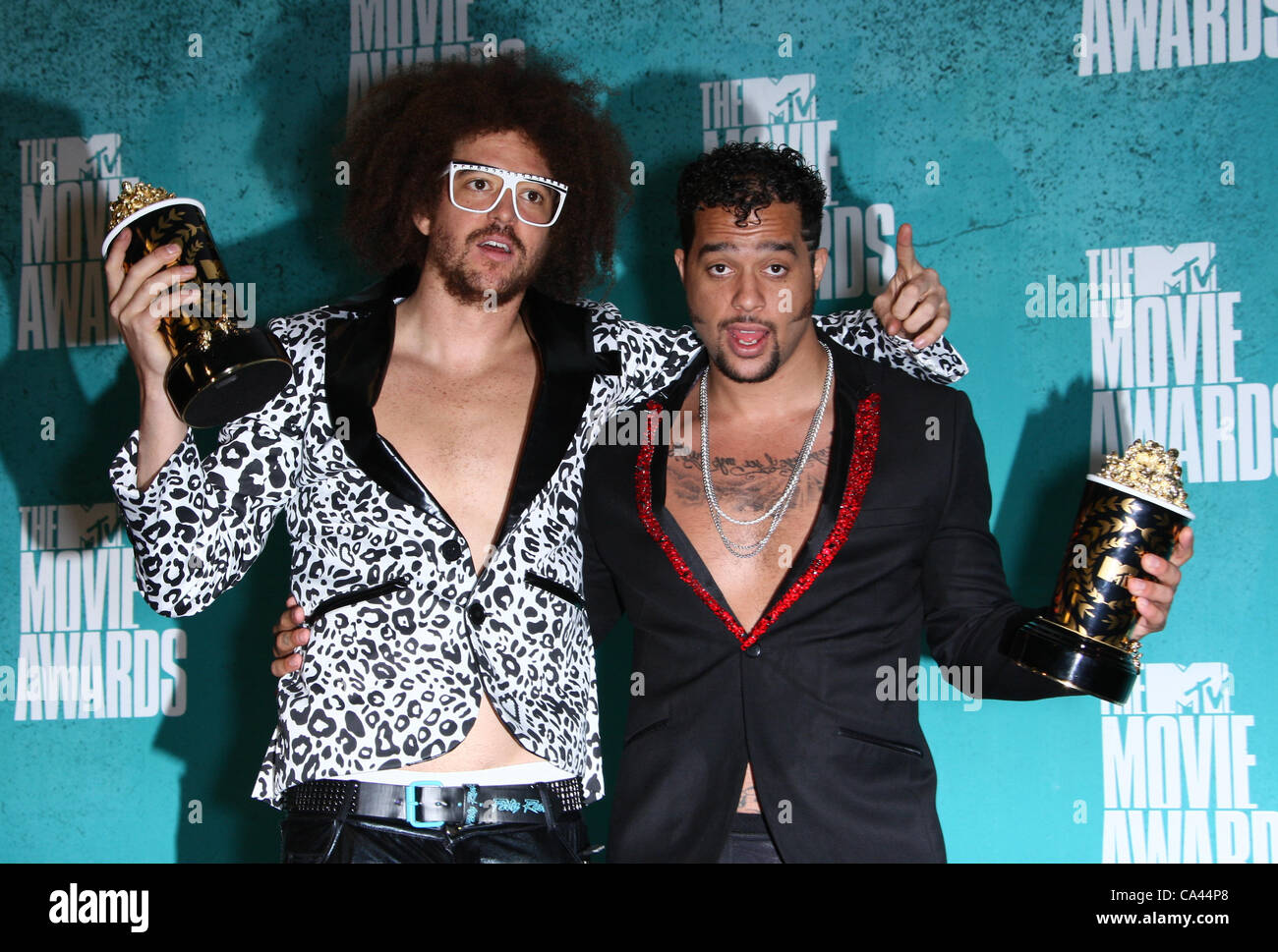 LMFAO THE MTV MOVIE AWARDS 2012. PRESSROOM LOS ANGELES CALIFORNIA USA ...