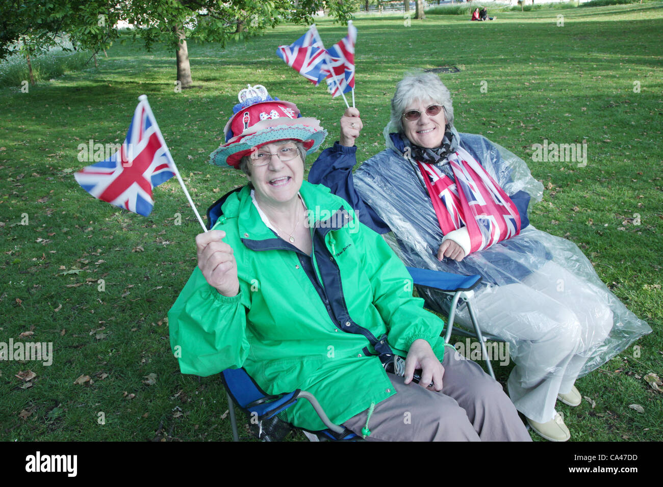 London, UK. June 4, 2012. Gill Watkins from Suffolk England and Liz ...