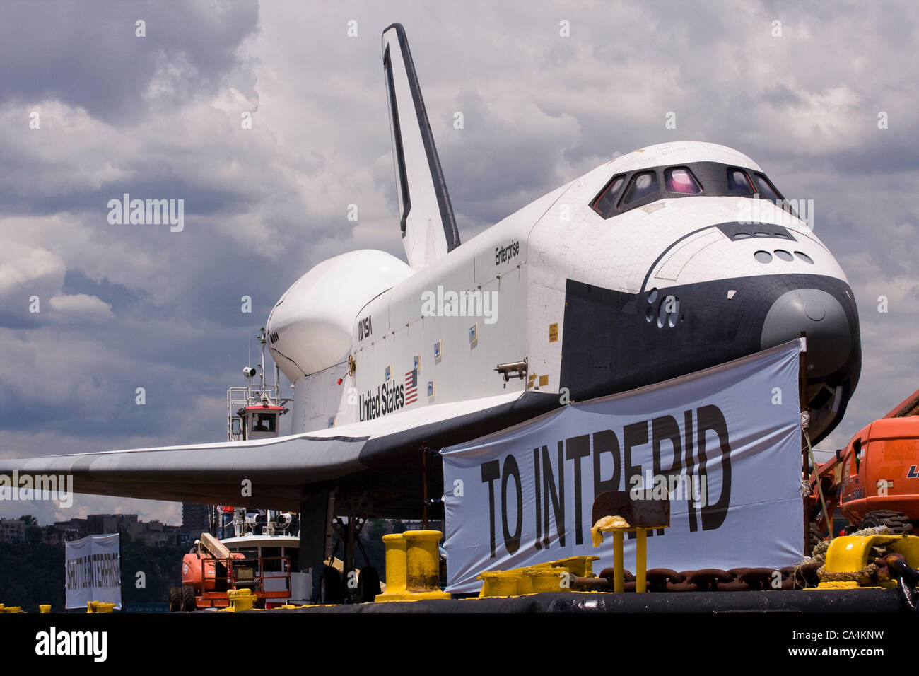 June 6, 2012. New York City USA. The Space Shuttle Enterprise sits atop ...