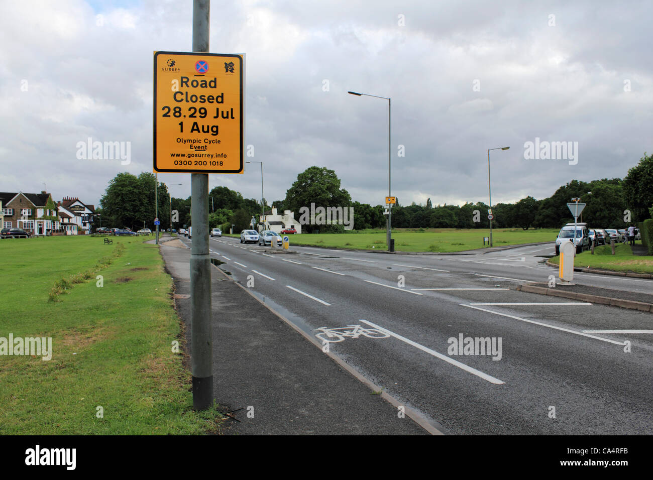 07/06/2012 Surrey England UK. Road closure signs go up on A309, Hampton ...